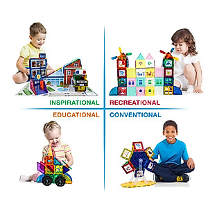 PicassoTiles Master Builder Magnetic Early Educational Toy Building Block Kit with 3 in 1 Playboard for Kid,Baby Ages 3 and Up, STEM Construction with School, Bus, Hospital, Police Station, 300 Piece