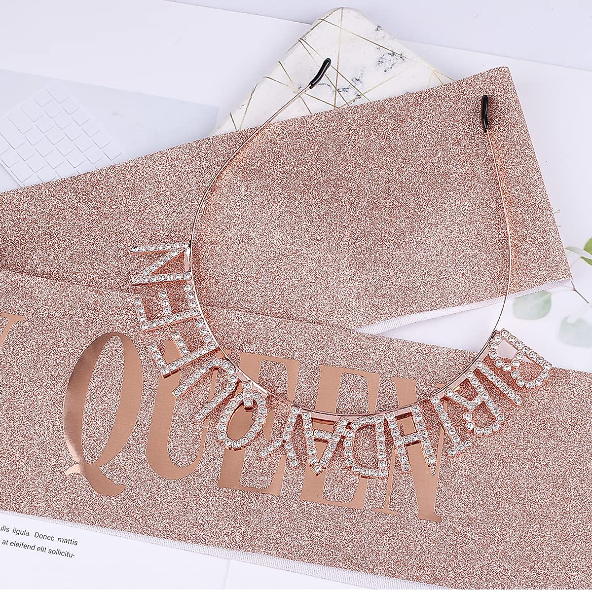 Didder Birthday Crowns for Women, Rose Gold Birthday Queen Sash & Birthday Tiara Set, Birthday Tiara for Women Birthday Crown Princess Crown Birthday Girl Headband Happy Birthday Accessories