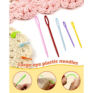 300pcs FIVEIZERO Stitch Markers with 6 pieces of large blunt sewing needles,colorful knitting markers,plastic crochet hook clip,bulk Crochet hook markers for knitting stitch locking clip crochet hooks