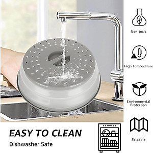 Microwave Splatter Cover Collapsible Microwave Cover for Food, Colander Basket for Fruit and Vegetable, 10.5inch Grey