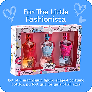 SCENTED THINGS Inspire Teen Perfume Gift Set, Perfume for Kids, Girls 10-12, & Teenage, Teens Body Spray Mist, Girl Fashion Collection 3 Mannequin-Shaped Perfumes Bottles