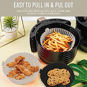 2-Piece Set of Silicone Air Fryer Liners for 5 to 8 QT Baskets - Non-Stick Oven Accessories | Reusable, Heat Resistant, and Food Safe Alternative to Parchment Paper | Large 7.9 inch - White