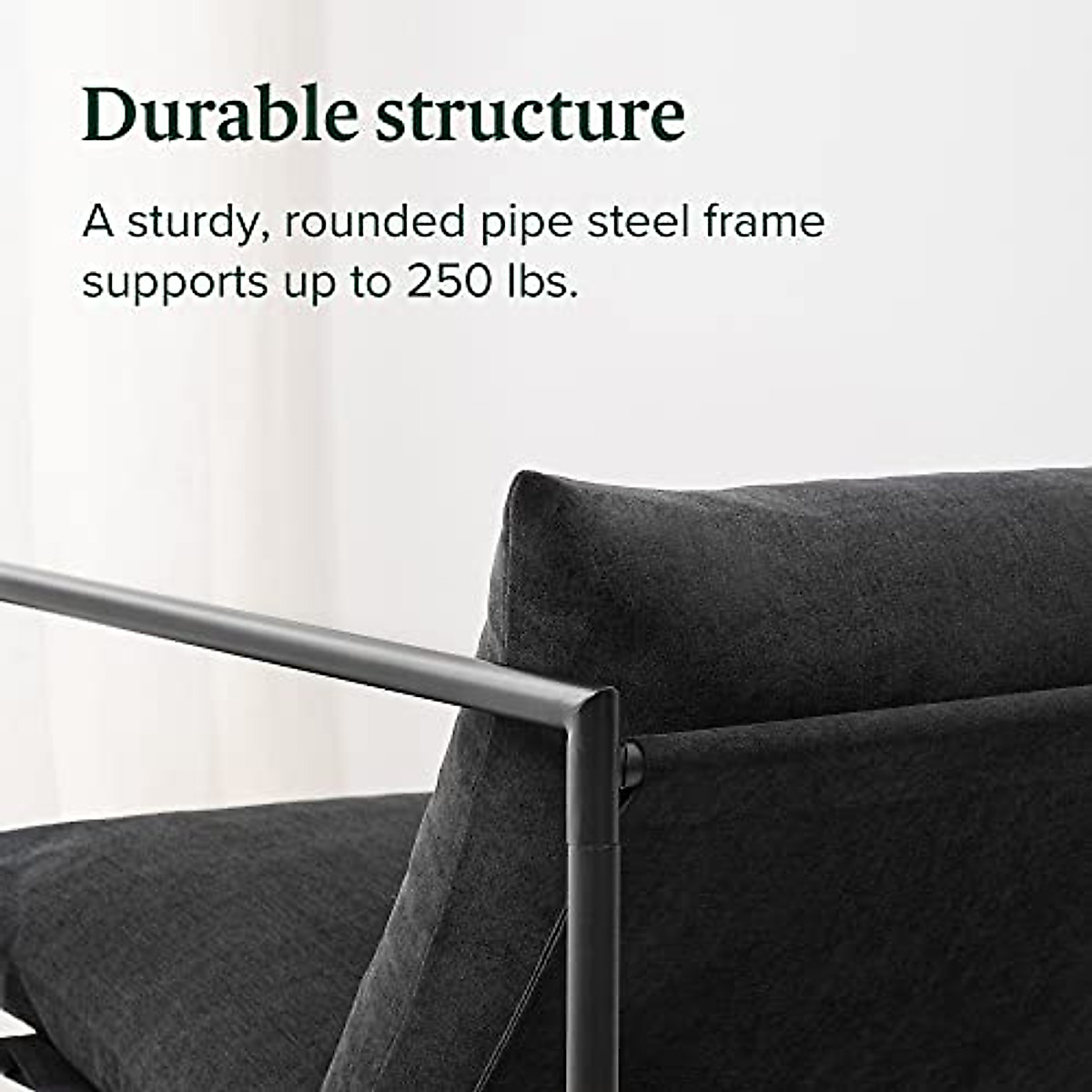 ZINUS Aidan Sling Accent Chair / Metal Framed Armchair with Shredded Foam Cushioning, Black