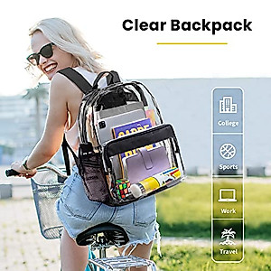 Vorspack Clear Backpack Heavy Duty - PVC Clear Book Bag with Inner Pocket Transparent Backpack for College Workplace Security - Black