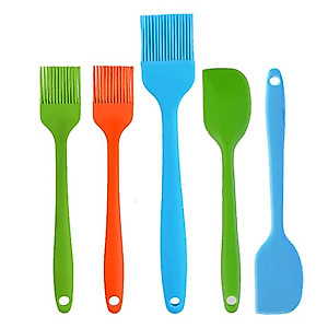 Fanglcy Silicone Basting Brush Pastry Brushes Cooking Set- Pack of 3 Pcs Heat Resistant Basting Brushes and 2 Pcs Silicone Spatulaes for Oil, Baking and BBQ Spreading Dishwasher Safe