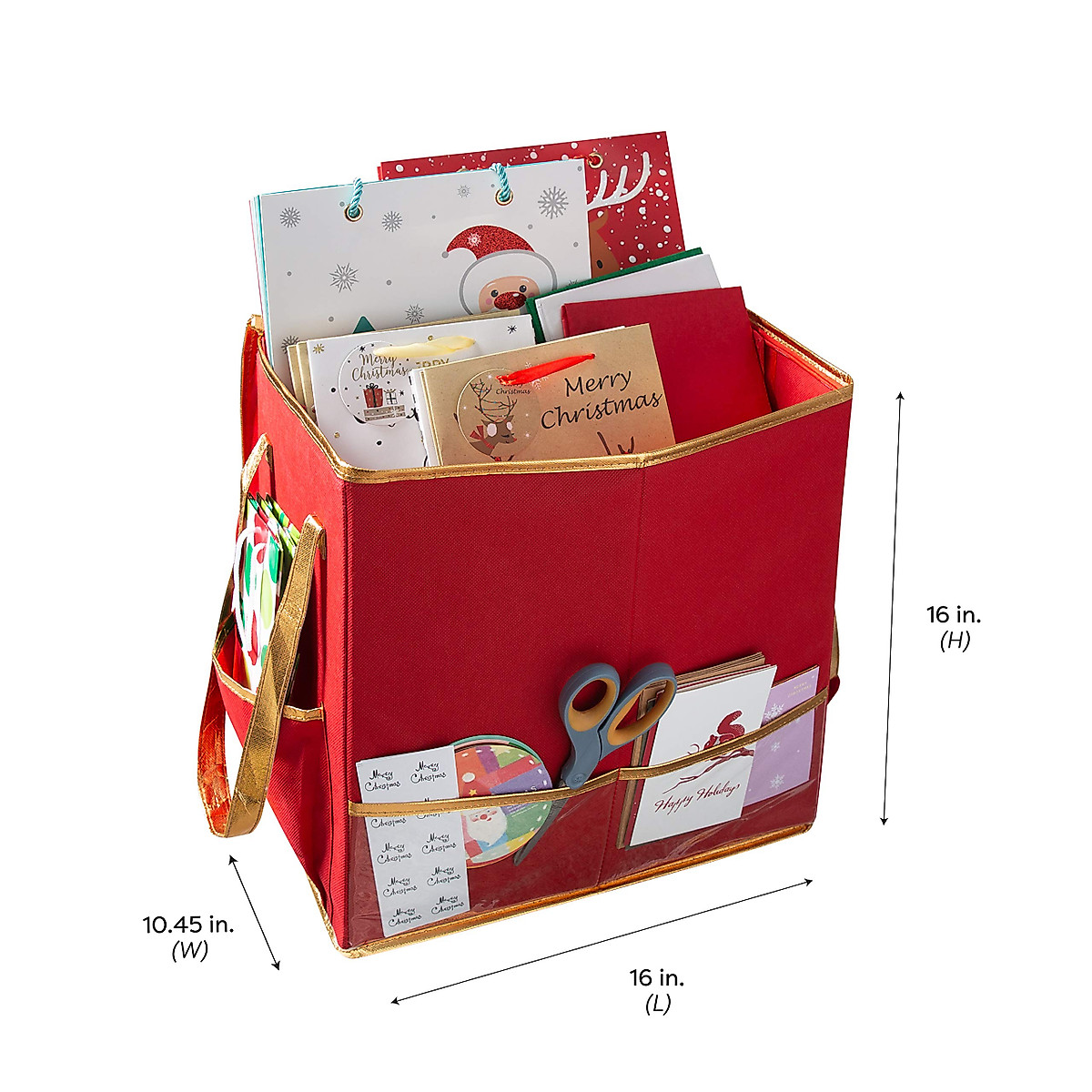 Simplify Gift Bag Organizer | Dimensions: 10.5"x 16"x 16" | Stores Gift Bags | Ribbon | Tissue Paper | Gift Cards | Large Reinforced Handles | Red | Holiday Storage | Collapsible