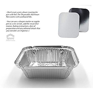 Spare Essentials 55 Pack - Aluminum Pan/Containers with Lids/Foil Containers/Aluminum Pans with Lids/Take Out Containers/Disposable Pans/Aluminum Foil Food Containers/Freezer meals containers (1 LB)
