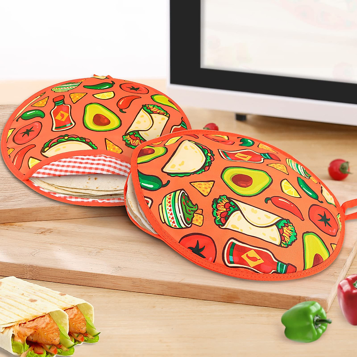ZKOO Tortilla Warmer Pouch 12-Inch, Insulated Tortilla Holder -Microwavable Use Fabric Bag to Keep Food Warm.Ideal for Tortillas & Breads! (1, Orange)