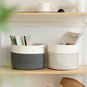 INDRESSME Small Rope Basket Round Woven Storage Basket Cute Dog Toy Basket Cotton Basket Baby Nursery Hamper Shelf Decorative Bin for Keys Gift 9.4 x 9.4 x 7.1 inches