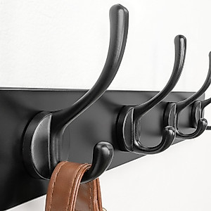 Dseap Wall Mounted Coat Rack: 16" Hole to Hole, Coat Hook Hanger with 5 Metal Hooks for Hanging Coats Towels Hats Clothes, Black
