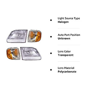 4 Piece Headlight & Corner Light Set - Compatible with 97-03 Ford Pickups F150 F250 (from 8/96 and up)
