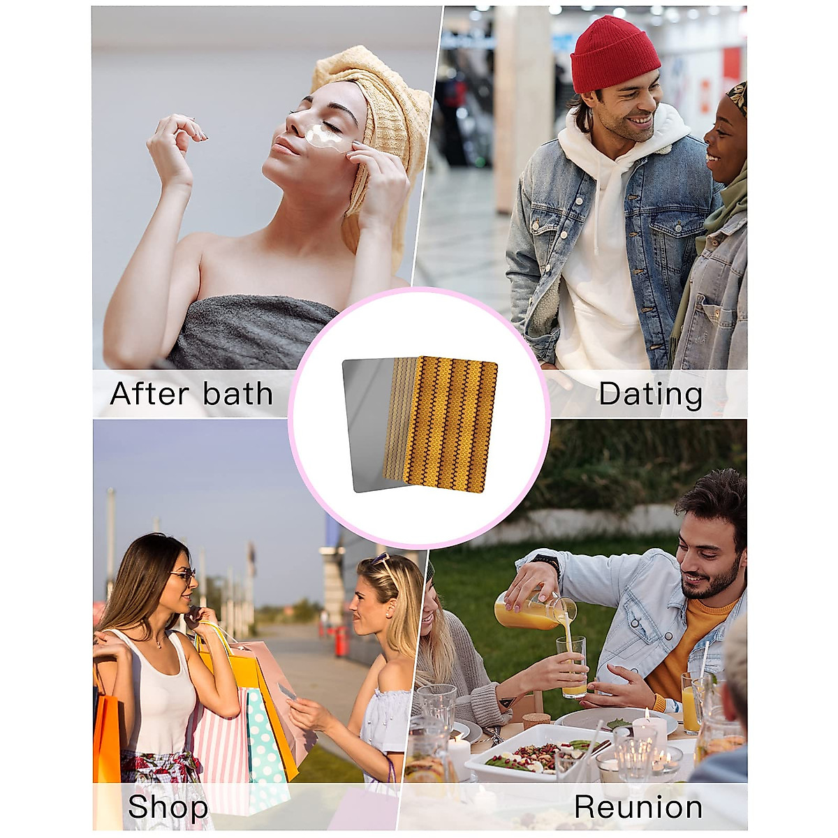 Carosoffe Yellow Ombre Small Compact Mirror for Purse, Geometric Wavy Striped Abstract Art Travel Makeup Mirror for Women Men, Rectangular Handheld Compact Pocket Mirror 1 PCS