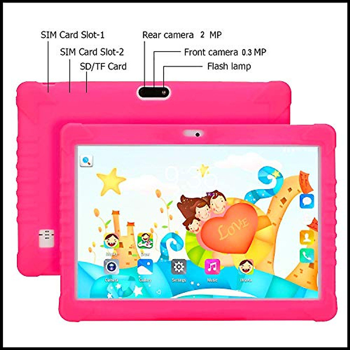 Ayaprak 10.1'' Kids Tablet Android 8.0 Quad Core 1+16GB HD WiFi 3G Phone Phablet(Blue)