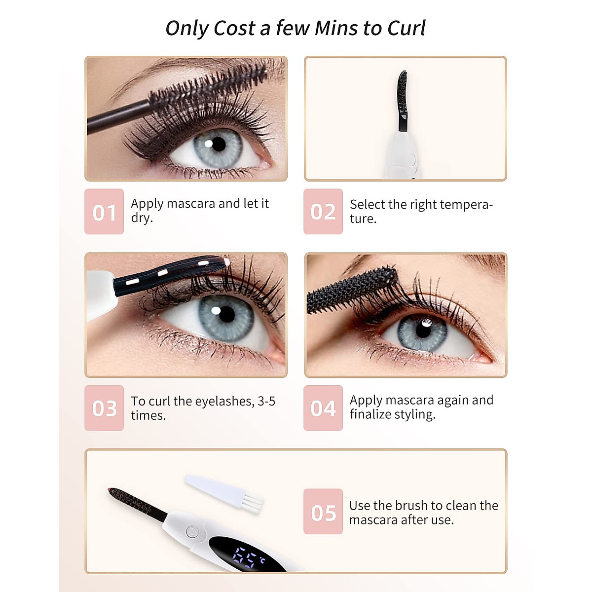 Heated Eyelash Curlers Lash Curler：Electric Eyelash Curlers, Rechargeable Lash Curler with Eyelash Comb for Quick Natural Curling Makeup Natural Curling Eye Lashes and 24 Hours Long Lasting