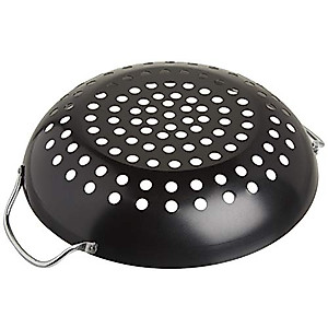 TableCraft BBQ Metal Handle 13-Inch Non Stick Coating Round Grilling Wok, Small, Black