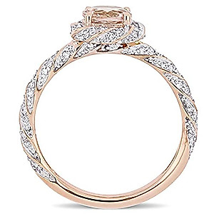 2 1/2 Ct Round Shape Simulated Pink Morganite & White Cubic Zirconia Twisted Wedding Engagement Ring In 14K Rose Gold Plated 925 Sterling Silver (2.50 Cttw) Ring Size - 4.5