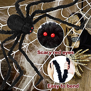 Halloween Decorations Outdoor, 200" Spider Web 60" Giant Spider with Extra Stretch Cobwebs and 10 Small Plastic Spiders, Halloween Outdoor Scary Decorations Yard Home Outside Parties House Décor