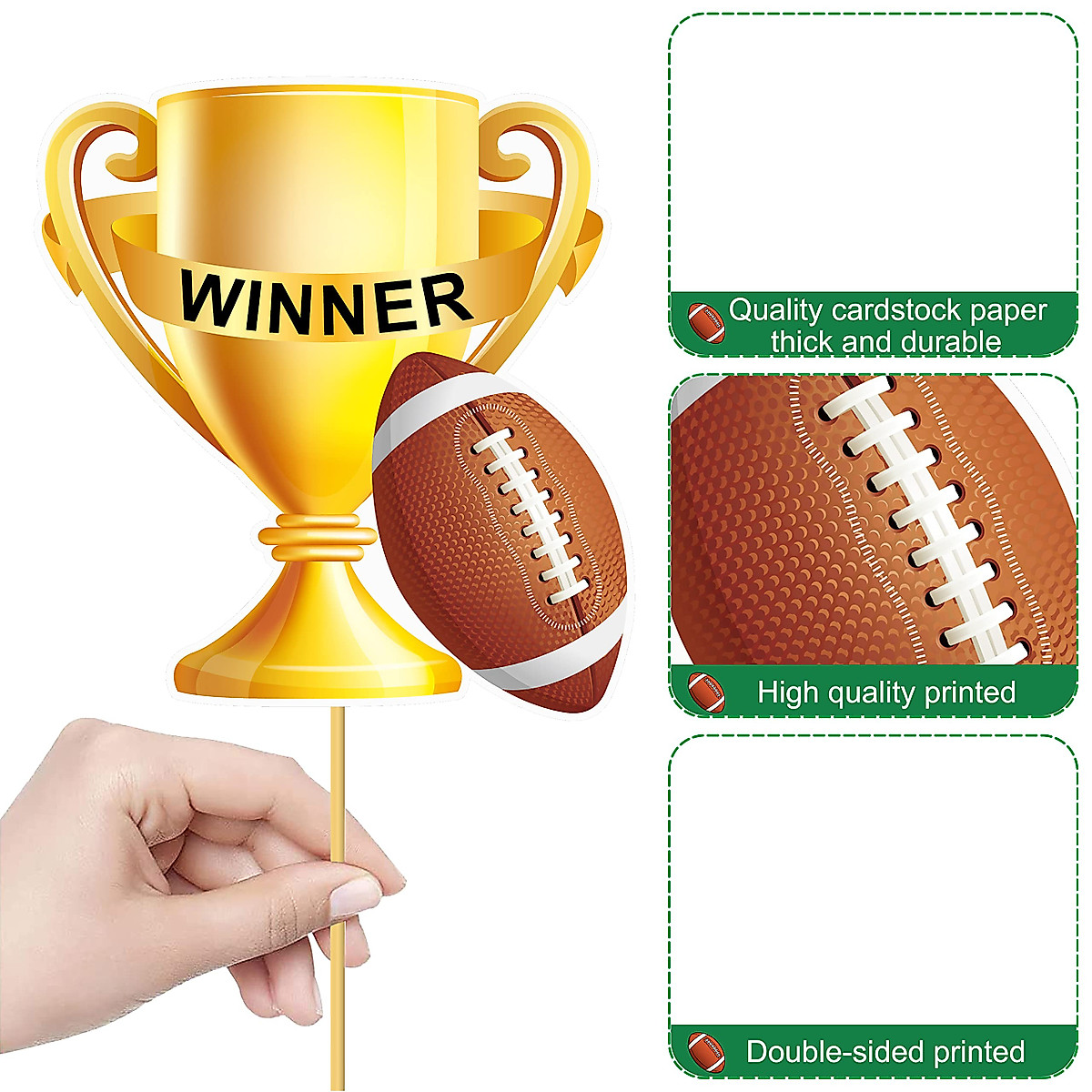 24pcs Football Party Centerpieces Sticks Football Table Toppers Decorations for Game Day Football Touchdown Party Sport Theme Birthday Party Baby Shower Supplies