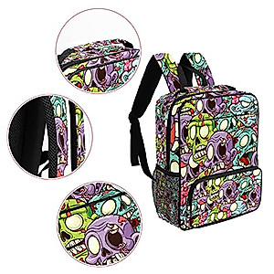 LORVIES Cartoon Zombie Heads School Bag for Student Bookbag Women Travel Backpack Casual Daypack Travel Hiking Camping