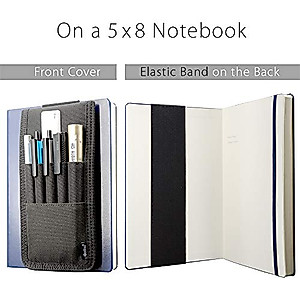 Pen Holder, Pencil Holder, Pen Sleeve Case for Hard Cover Journals, Notebooks, Books, Binders, Hold Multi Pens Pencils Rulers Durable Fabrics, Detachable, Elastic Band. Black.