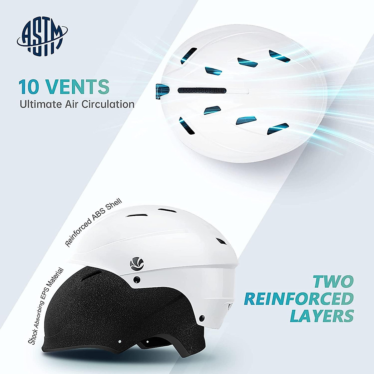 VANRORA Ski Helmet, Snowboard Helmet - Glossy White, M