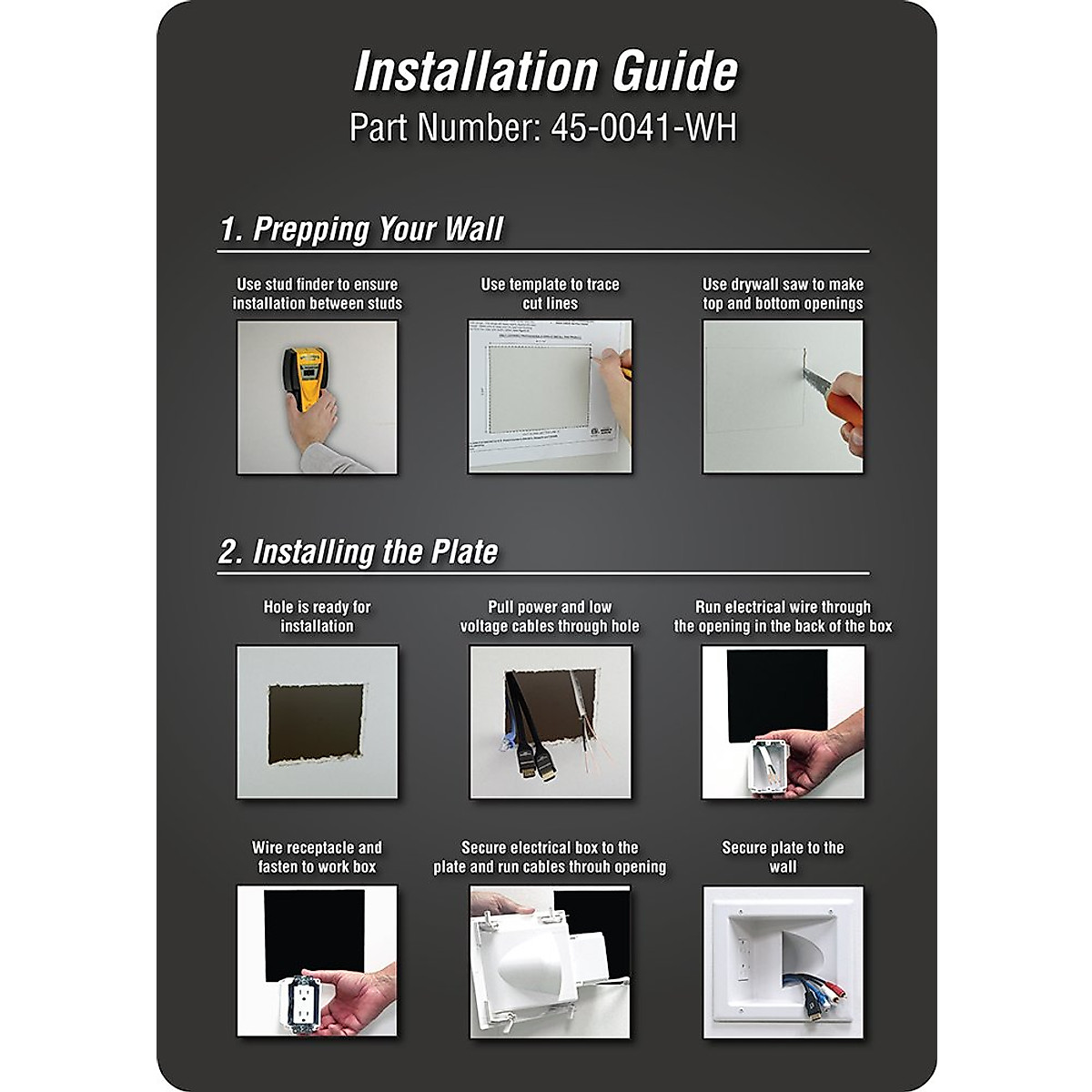 DATA COMM Electronics Media Plate with Duplex Surge Suppressor, White, 0 US