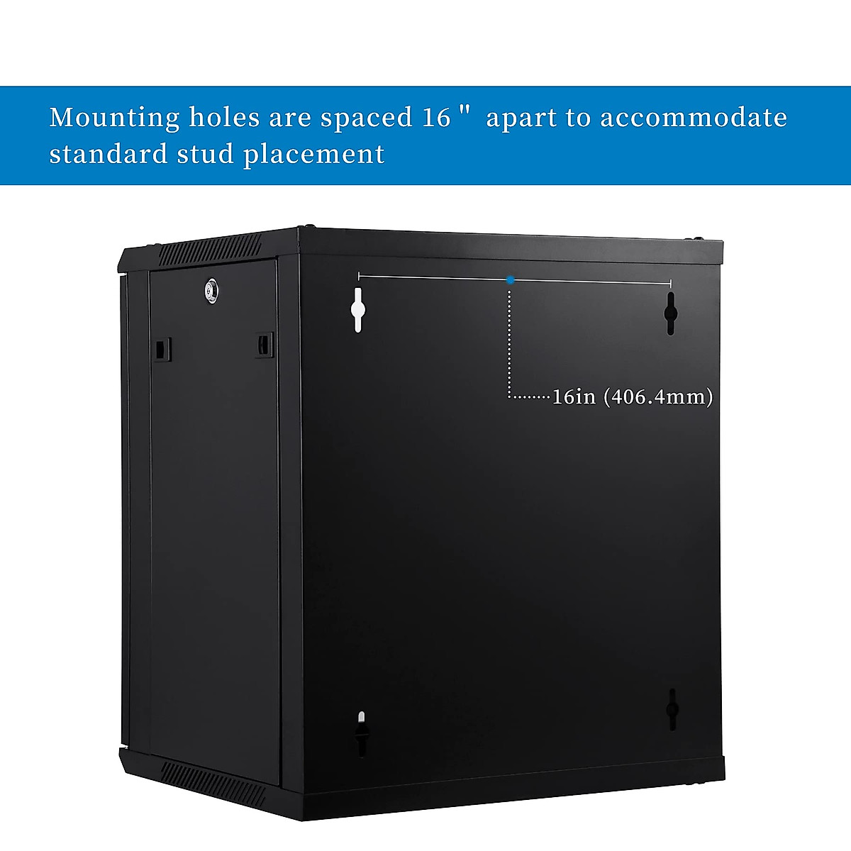 RackPath 12U Wall Mount Server Cabinet Network Rack Enclosure, Quiet Cooling Fan, Perforated Door, Black