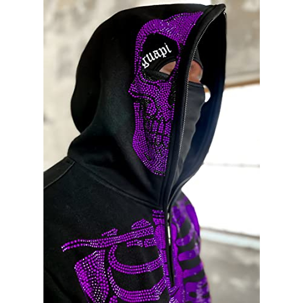 Easyoyo Skeleton 1/4 Zip Up Hoodie for Men Women, Gothic Diamond Glitter Oversize Grunge Punk Dark Sweatshirt