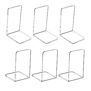 MerryNine Plastic Acrylic Bookends, 6 Pack Clear Acrylic Non Skid Book Ends Organizer Bookshelf Decor Decorative Bedroom Library Office School Supplies Stationery Gift (Plastic Acrylic_3 Pairs)