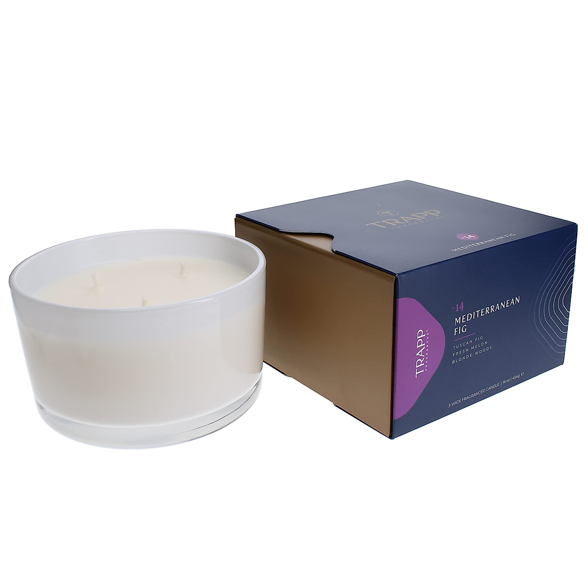 Trapp - No. 14 Mediterranean Fig - 16 oz. 3-Wick Candle - Aromatic Home Fragrance with Fruity Scent of Tuscan Fig, Fresh Melon, & Blonde Woods Notes - Soy Wax Blend