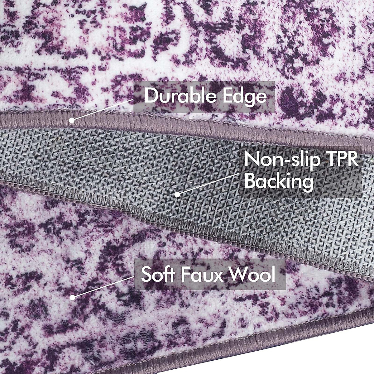 Washable Area Rug 5X7,Purple Bohemian Medallion Area Rug Vintage Living Room Rug Entrance Carpet Non-Slip Throw Rug for Bedroom Living Room Kitchen Laundry Room Entryway