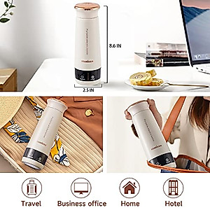 Stariver Travel Electric Kettle, 350ML Vacuum Insulated Stainless Steel Water Bottle with 4 Temperature Control, Portable Electric Tea Kettle, BPA-Free Small Electric Kettle with Keep Warm & Fast Boil