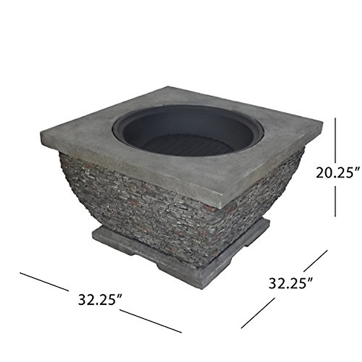 Christopher Knight Home Laraine Outdoor 32" Wood Burning Light-Weight Concrete Square Fire Pit, Grey
