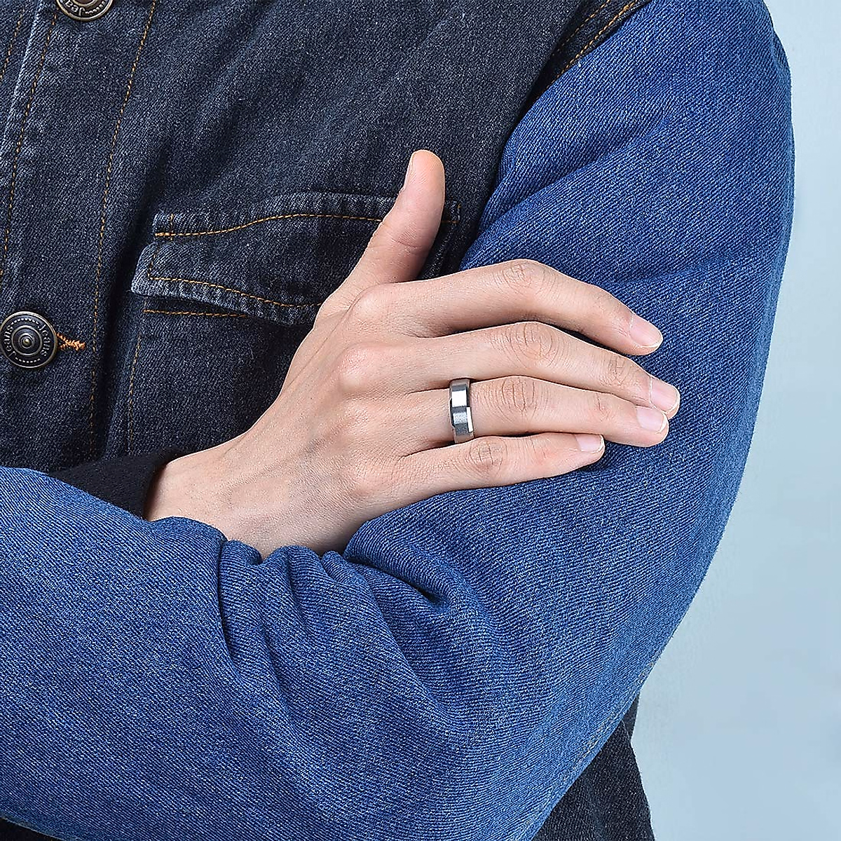 King Will Silver 6MM Wedding Band For Men Tungsten Carbide Ring Comfort Fit Beveled Edges 11