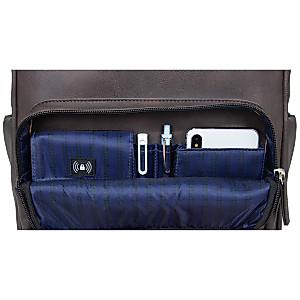 Kenneth Cole On Track Pack Vegan Leather 15.6” Laptop & Tablet Bookbag Anti-Theft RFID Backpack for School, Work, & Travel, Brown, Laptop