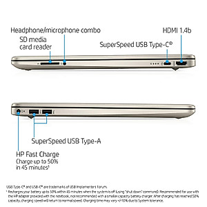 HP Pavilion Laptop (2021 Latest Model), AMD Athlon 3050U Processor, 16GB RAM, 256GB SSD, Long Battery Life, Webcam, HDMI, Bluetooth, WiFi, Gold, Win 10 + Oydisen Cloth