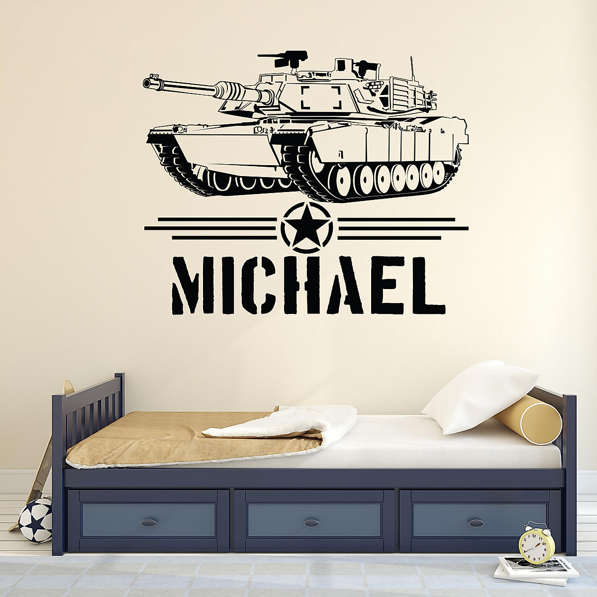 USA Armed Forces Tank Boy Name Personalized Wall Sticker Decal-M1A1 Abrams Tank Decal Vinyl Sticker for Nursery-Custom Desing-Made in USA