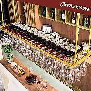 HLL Wine Racks,Wine Glass Rack Hanging, Height Adjustable Ceiling Wine Bottle Holder for Bar Champagne Storage Rack 5 Sizes,Gold,L-120Cm