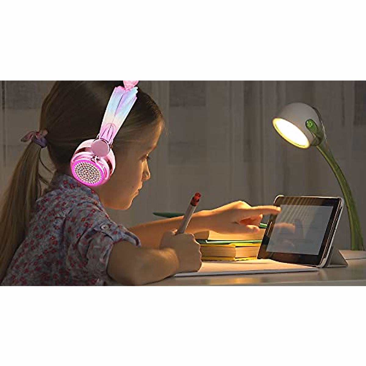 KORABA Kids Wireless Headphones for Girls Children Teens, LED Light Up Bluetooth Unicorn Headphones with Microphone for School/Xmas/Online Study/Unicorn Gifts (Pink Wireless)
