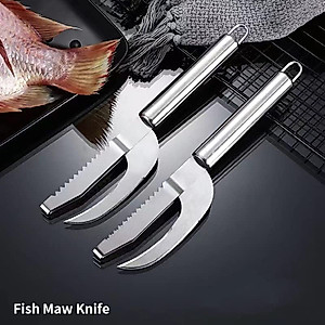 DABONGKEER 4 PCS Stainless Steel Fish Scaler and Gutting Knife Multifunctional Seafood Tool for Removing Scales Cleaning Fish and Shrimp ，430 Hot Treatment