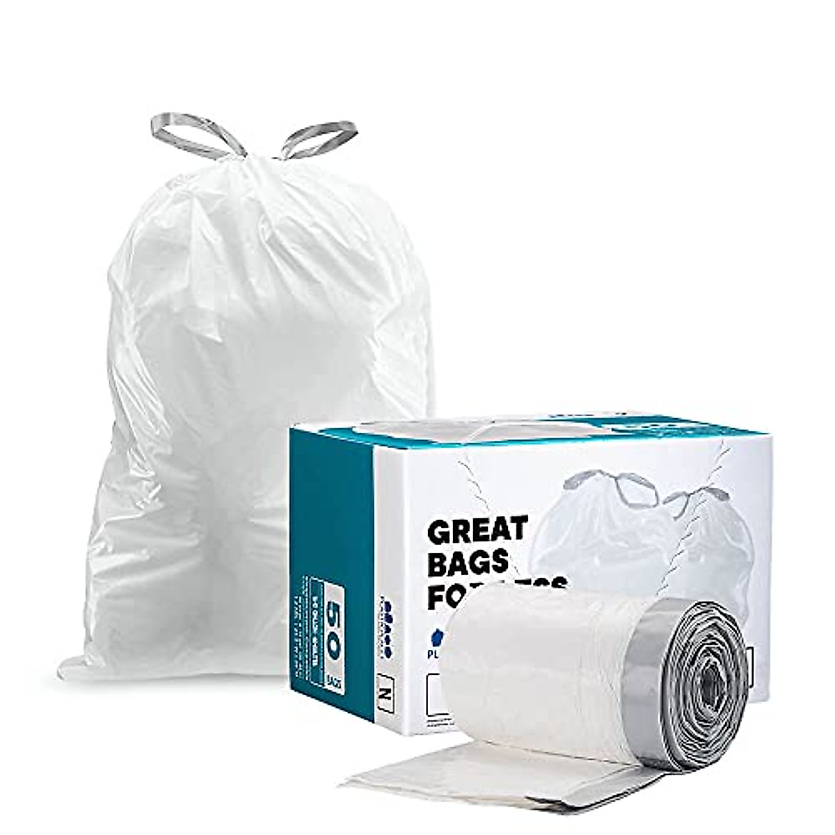 Plasticplace simplehuman (x) Code N Compatible Drawstring Garbage Liners 12-13 Gallon / 45-50 Liter │ 22.75" x 31.5", 50 Count, White