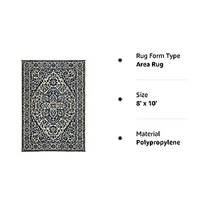 SAFAVIEH Brentwood Collection 8' x 10' Navy / Light Grey BNT832M Medallion Distressed Non-Shedding Living Room Bedroom Dining Home Office Area Rug