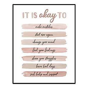 It's Okay To Quotes, Note To Self Poster, School Counselor Art Print, Anxiety Quotes, Counseling Office Decor, Psychologist, Social Worker Wall Decor, Unframed (11X14 INCH)