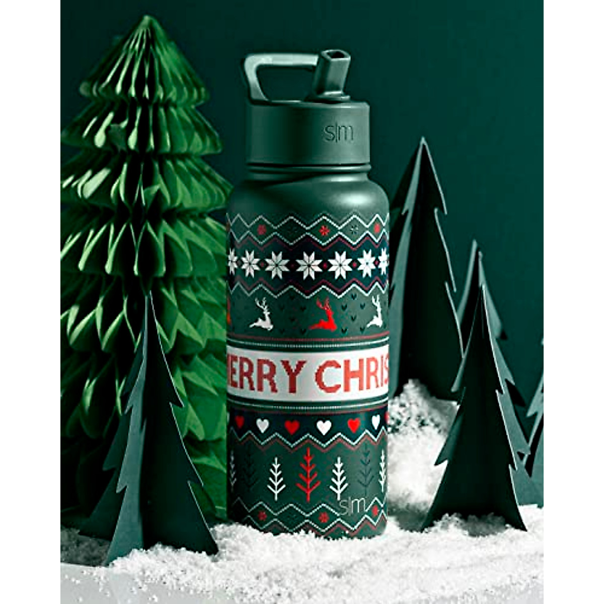 Simple Modern Christmas Water Bottle with Straw | Insulated Stainless Steel Metal Thermos | Ugly Christmas Sweater Gift for Men Women Girls Boys White Elephant Gifts Leak Proof Bottles | Summit | 32oz