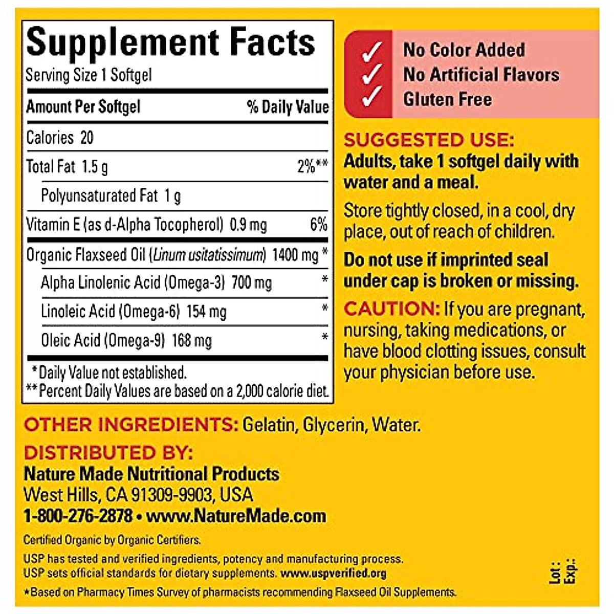 Nature Made Extra Strength Flaxseed Oil 1400 mg, Dietary Supplement for Heart Health Support, 100 Softgels, 100 Day Supply
