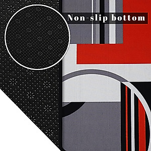 Red Black Grey White Kitchen Rug Set of 2, Modern Abstract Kitchen Floor Mat Rugs Carpet- Geometric Black White Red Kitchen Decor and Accessories Home Decoration- 17x30 and 17x47 Inch