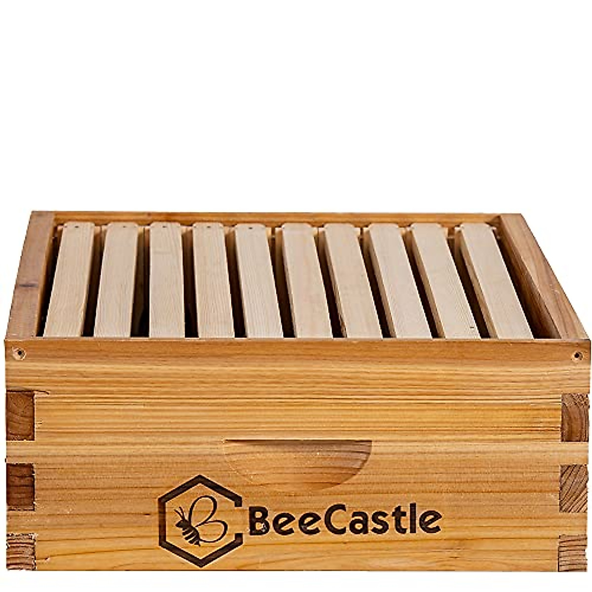 BeeCastle 10 Frame Medium Super Bee Hive Box, Langstroth Honey Bee Hive Dipped in 100% Beeswax Include Beehive Frames and Wax Foundations (Unassembled)