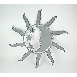 Zeckos Large Sun, Moon, and Stars Indoor/Outdoor Metal Wall Sculpture - 28 Inches in Diameter - Easy Installation - Tranquil Cosmic Art for Home and Garden Spaces