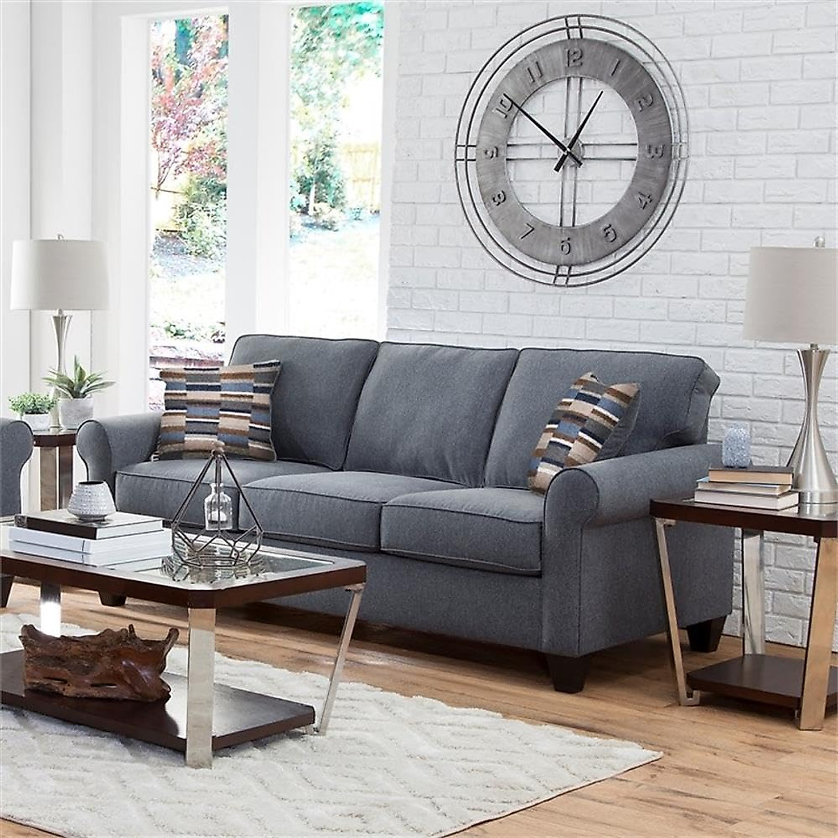 American Furniture Classics Model 8-010-A330V22 Eureka Rolled Arm Two Pillows Sofas, Blue