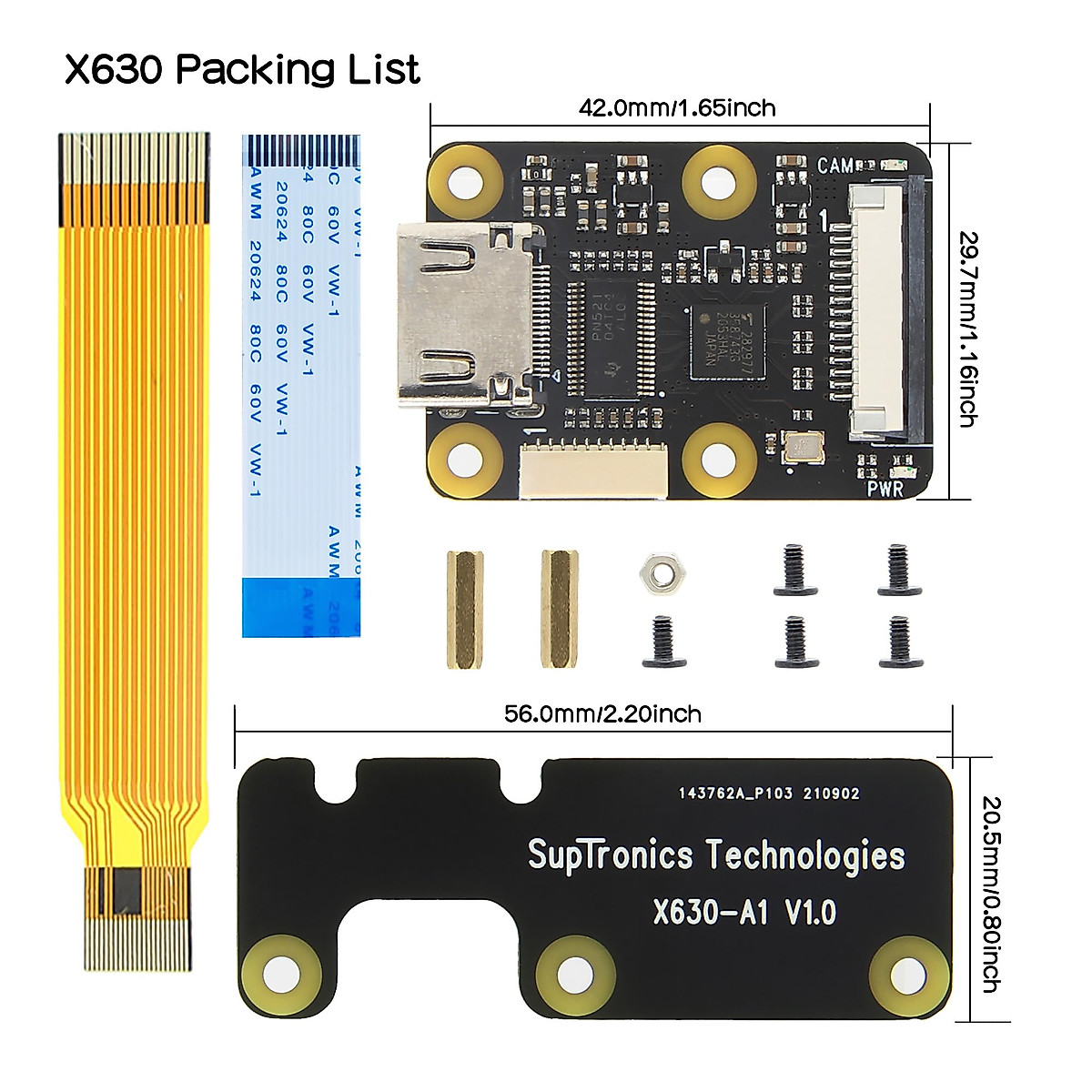 Geekworm X630 V1.5 Hdmi to CSI-2 Module+X630-C1 Metal Case for Raspberry Pi 4, Hdmi Input Bridge TC358743 Supports up to 1080p/25Fps